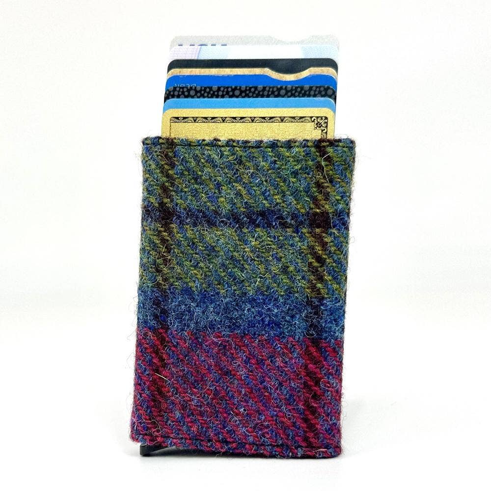 Harris Tweed RFID Pop Up Card Holder Blue Pink Check