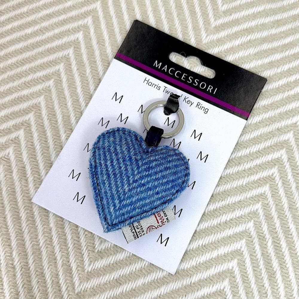 Harris Tweed Heart Keyring Sky Blue