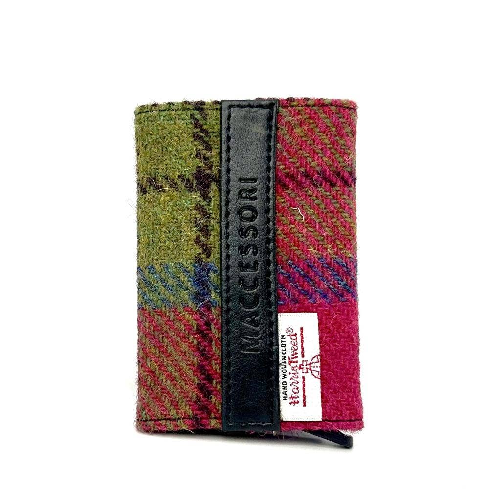 Harris Tweed RFID Pop Up Card Holder Blue Pink Check