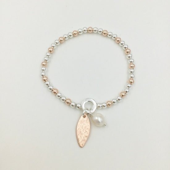 Mixed Pearl & Leaf Bracelet by Gracee J from our Gracee J collection